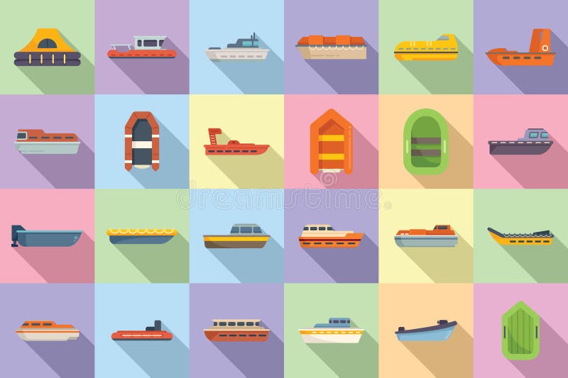 Rescue Boat Icons Set Flat Vector. Sea Aid Stock Illustration ...