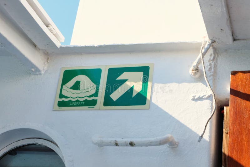 Rescue Boat Sign on Tour Ship in Crete Stock Photo - Image of ...