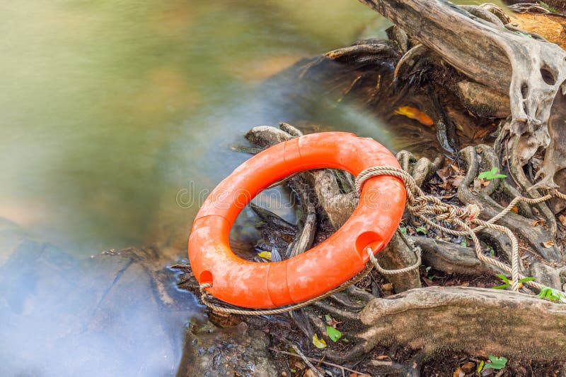 Rescue Concept, Lifebuoy Service Around Waterfall in Emergency C Stock ...