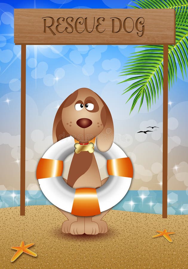 Rescue dog on the beach stock illustration. Illustration of cute - 42923209