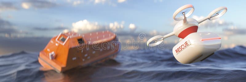 Rescue Drone Over the Ocean 3d Render Stock Illustration - Illustration ...