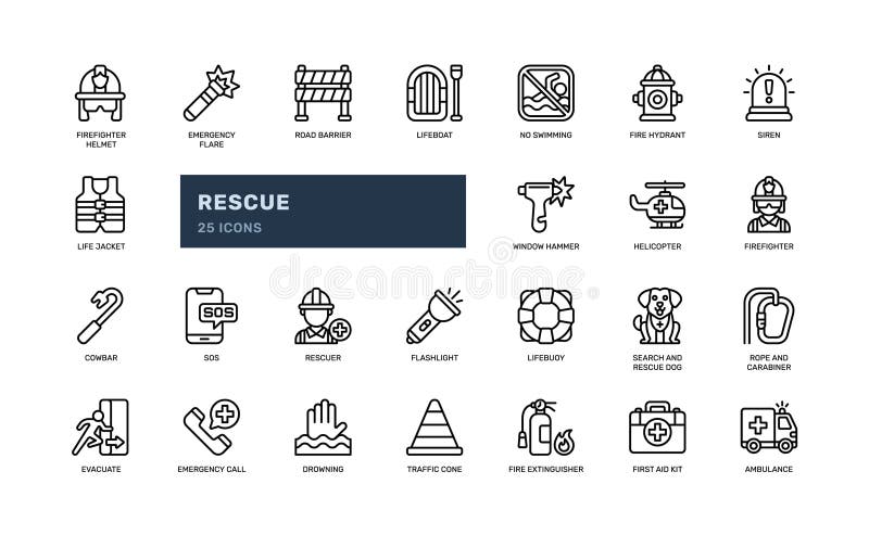 Rescue Emergency Evacuation Secure Detailed Outline Line Icon Set Stock ...