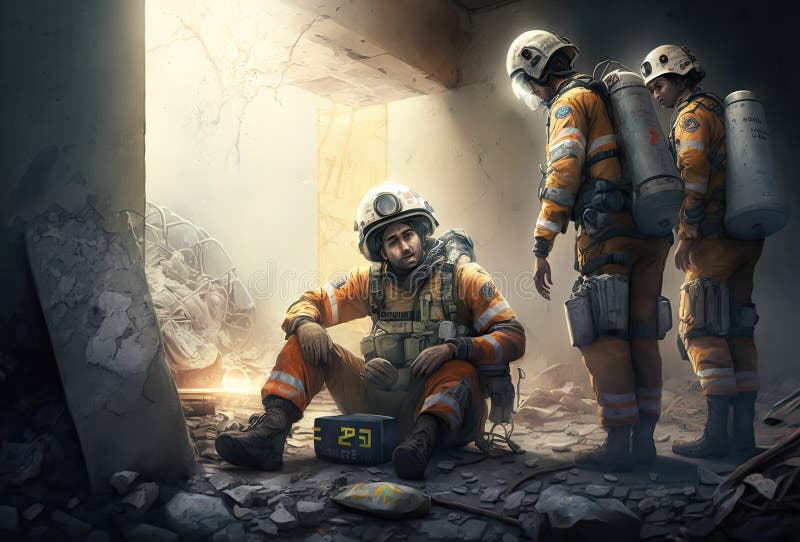 Rescue Emergency Team is Searching the Broken Building after an ...