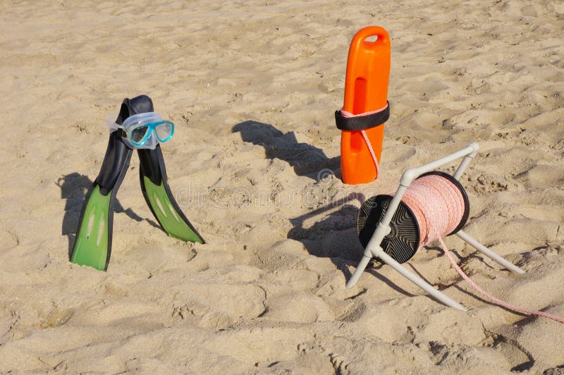 Rescue Equipment on Beach stock photo. Image of pink - 35602092