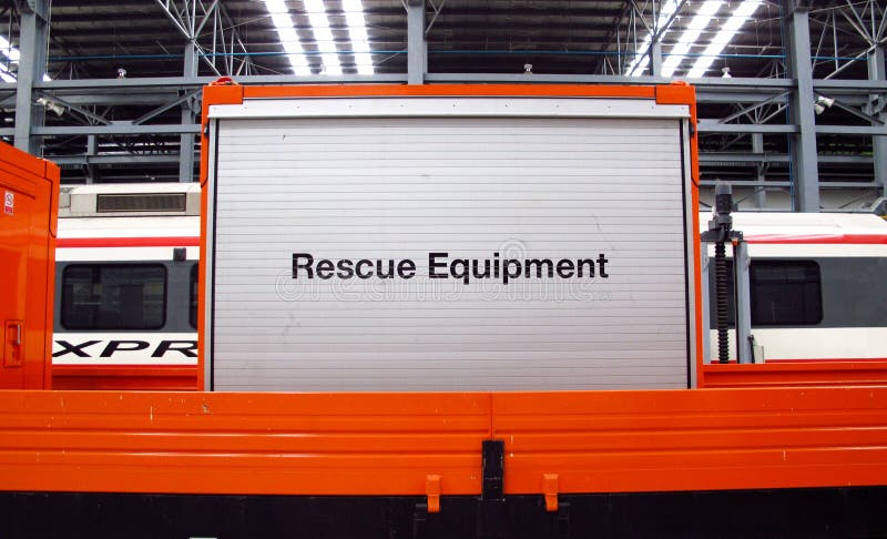 Rescue Equipment on the Truck of Train. Stock Image - Image of ...