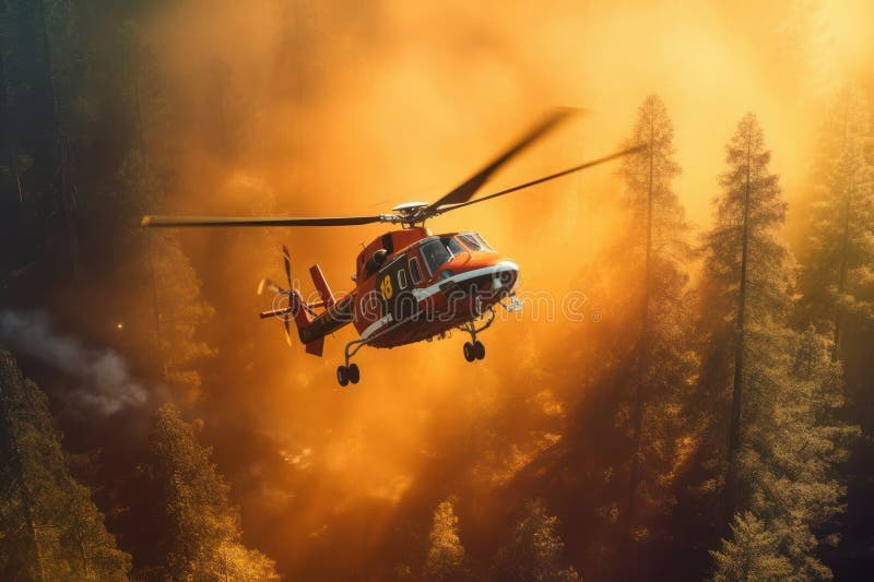 Rescue Firefighting Helicopter Extinguishes a Forest Fire by Dropping a ...