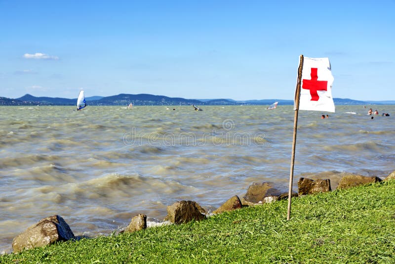 Rescue Flag at Lake Balaton Editorial Stock Image - Image of rescue ...