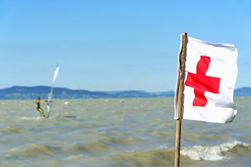 Rescue Flag at Lake Balaton Editorial Stock Image - Image of health ...