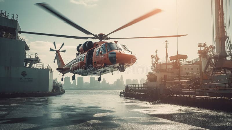 Rescue Helicopter Approaches the Ship, Generated Ai Image Stock ...