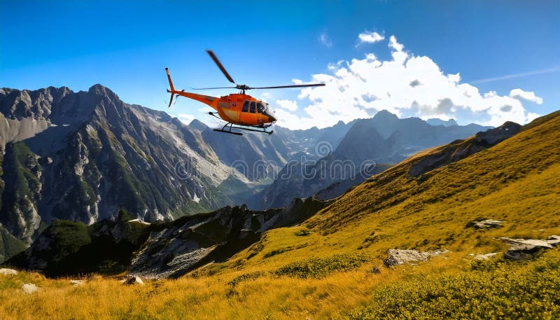 Rescue Helicopter Conducting Operations in Mountainous Terrain during ...