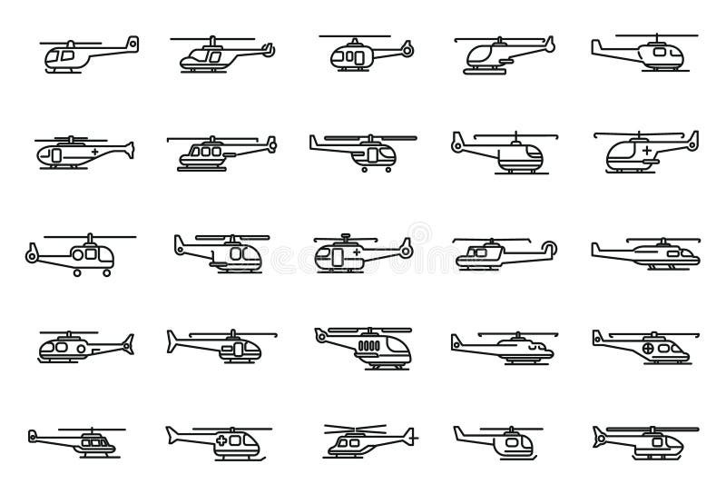 Rescue Helicopter Icons Set Outline Vector. Air Engine Stock Vector ...