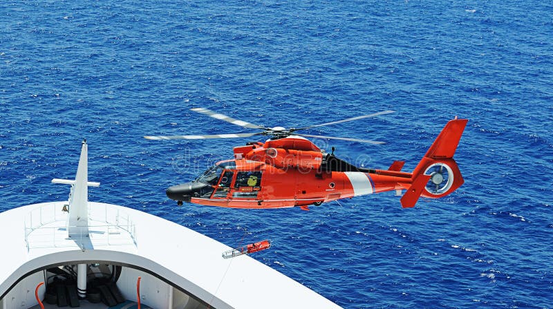 Rescue Helicopter Next To Ship Stock Photo - Image of pilot, search ...
