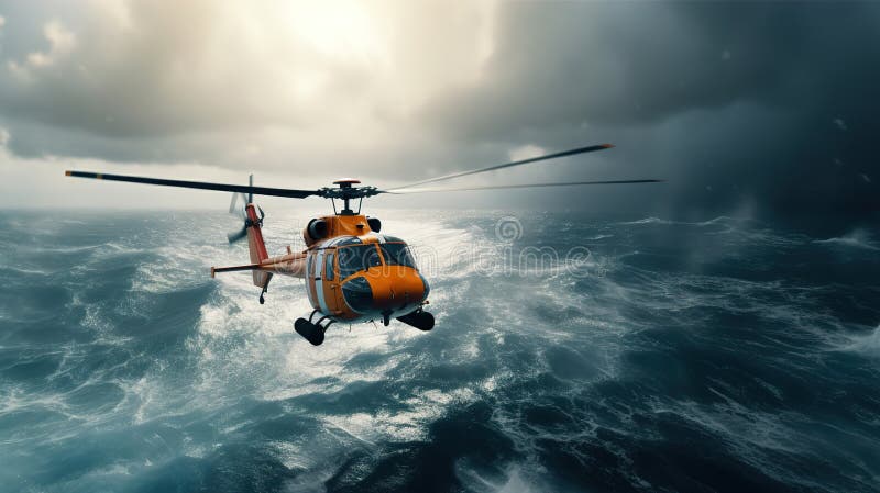 Rescue Helicopter Over the Sea. Stock Illustration - Illustration of ...