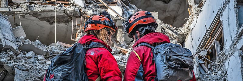 Rescue Operation Workers Assessing Damage after Disaster, Providing ...