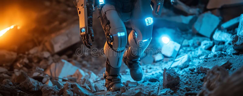 Rescue Robot with Glowing Joints Navigates through Debris in a Disaster ...