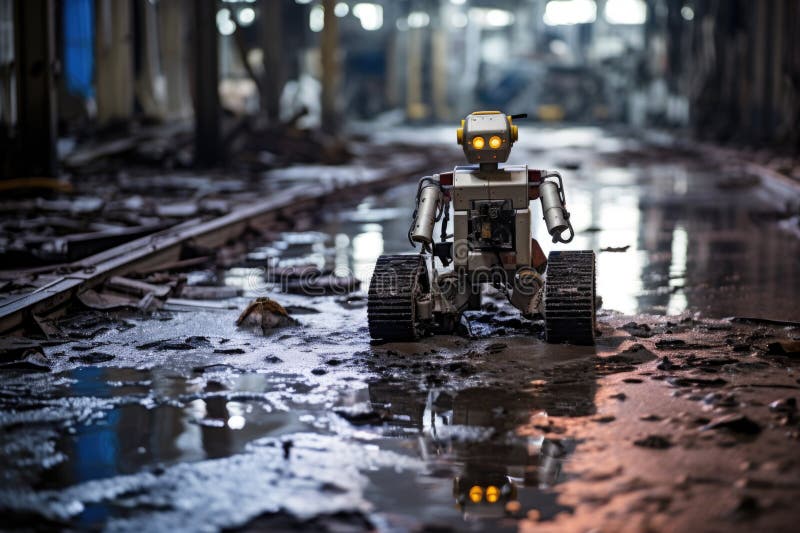 A Rescue Robot Navigating through a Disaster Scene Stock Photo - Image ...