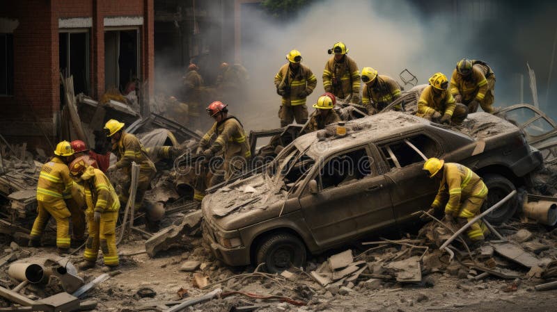 The Rescue Team is Working at the Site of the Man-made Disaster ...