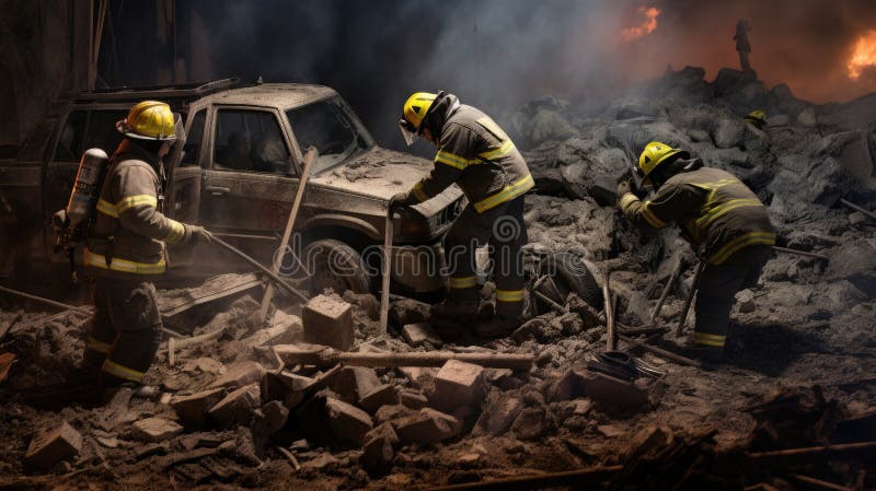 The Rescue Team is Working at the Site of the Man-made Disaster ...