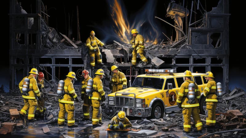 The Rescue Team is Working at the Site of the Man-made Disaster ...