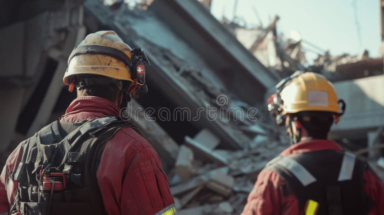 Rescue Workers Assess a Collapsed Structure in a Disaster Response ...