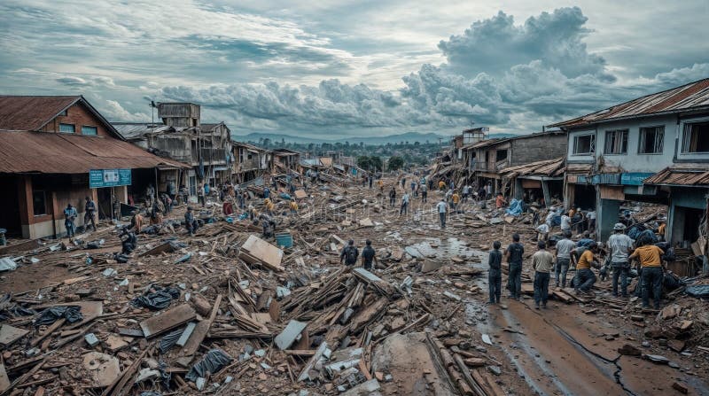 Rescue Workers Searching for Survivors in Aftermath of Natural Disaster ...