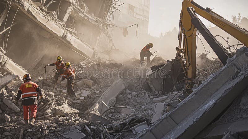 Rescuers are Removing the Rubble of the Collapsed Building, Including ...
