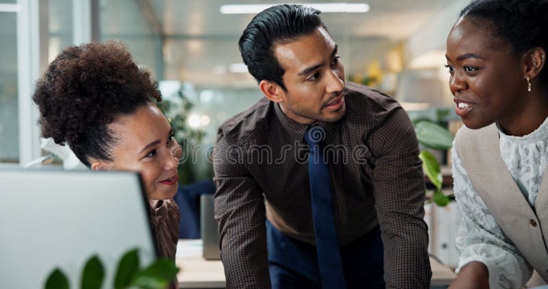 Research, Computer and Teamwork with Business People in Office for ...