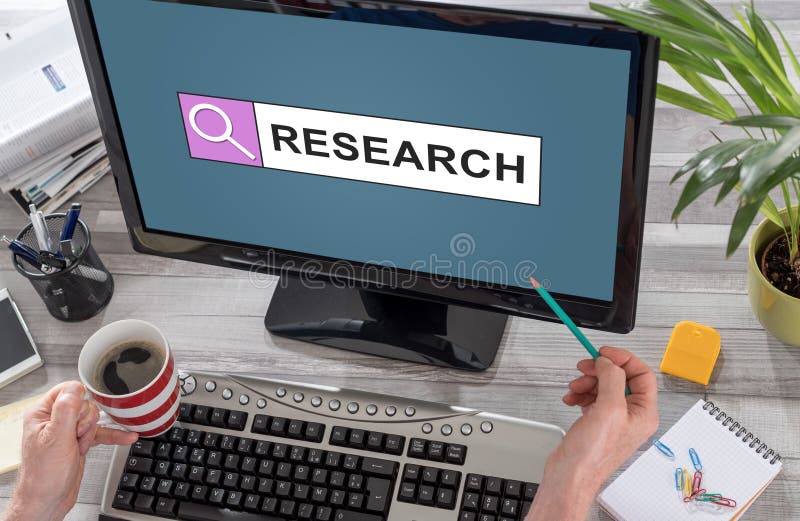 Research Concept on a Computer Stock Photo - Image of development ...