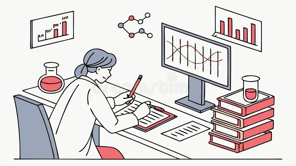 Research and Data Analysis, Scientist at Computer, Knowledge Hub ...