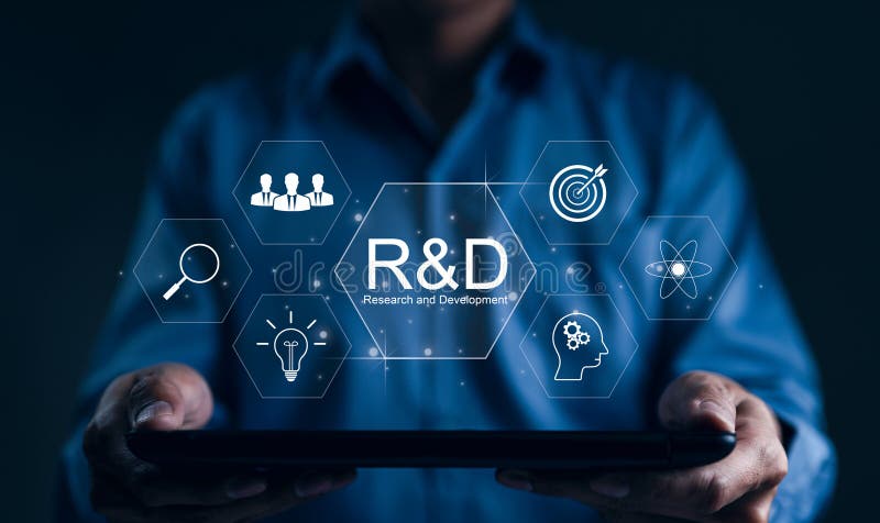 Research and Development, R and D Innovation Concept. a Person Holds a ...