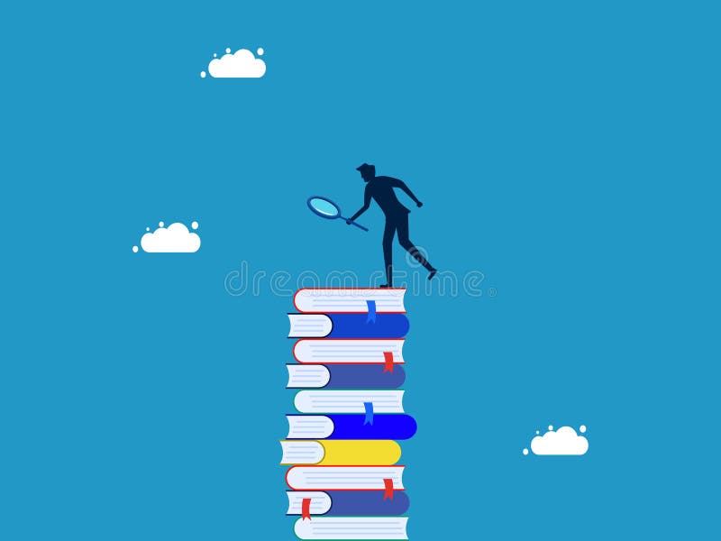 Research and Find Information. Man Using a Magnifying Glass To Search ...