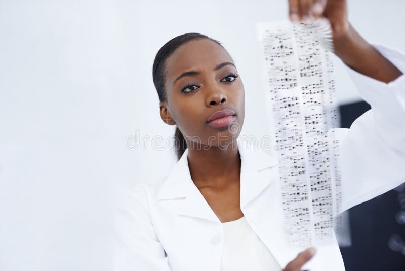 Research, Genetic Mapping and Black Woman Scientist with Dna, Print or ...