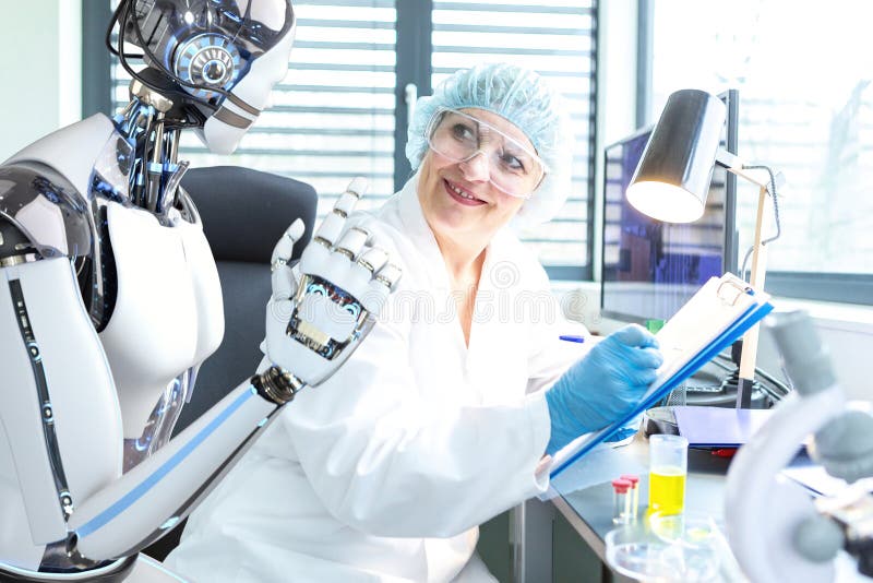 Research 4.0, Humanoid Robot with Scientist Stock Photo - Image of ...