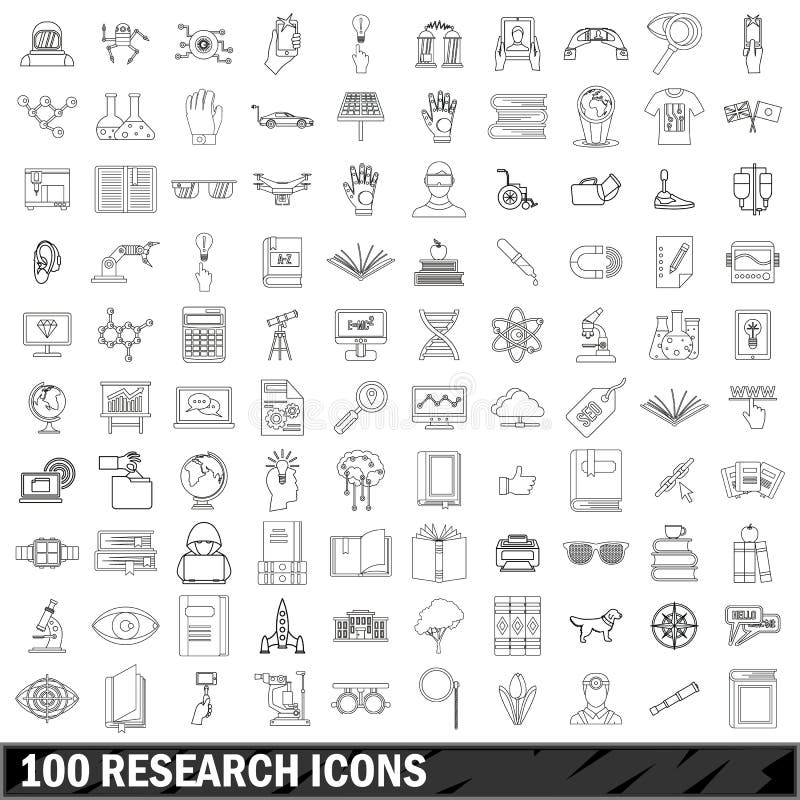 1000 Research Icons Set, Outline Style Stock Vector - Illustration of ...