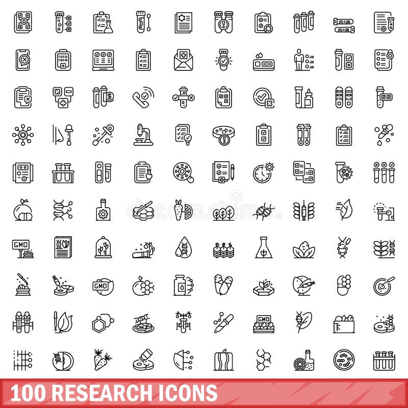 100 Research Icons Set, Outline Style Stock Vector - Illustration of ...