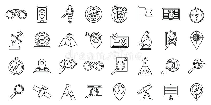 Research Icons Set, Outline Style Stock Vector - Illustration of ...