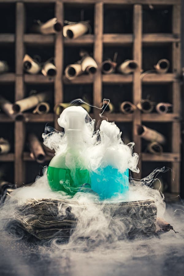 Research Lab Full of Medieval Scrolls and Chemical Flask Stock ...