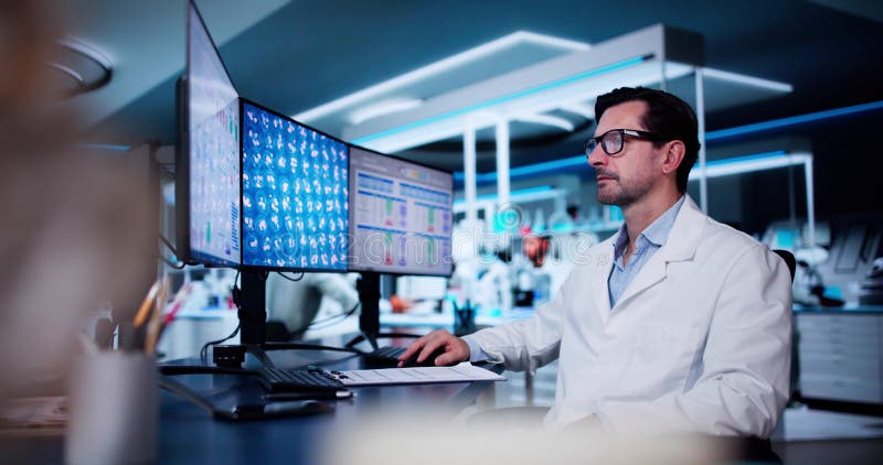 Research Lab Scientist Using Computer Stock Photo - Image of analysis ...