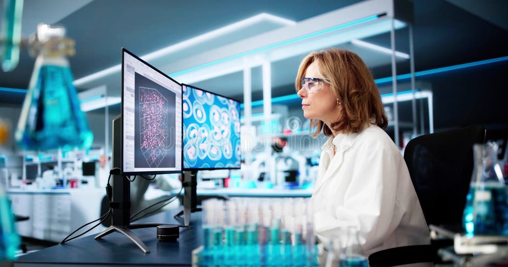 Research Lab Scientist Using Computer Stock Photo - Image of woman ...