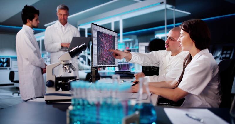 Research Lab Scientist Using Computer Stock Image - Image of multiple ...
