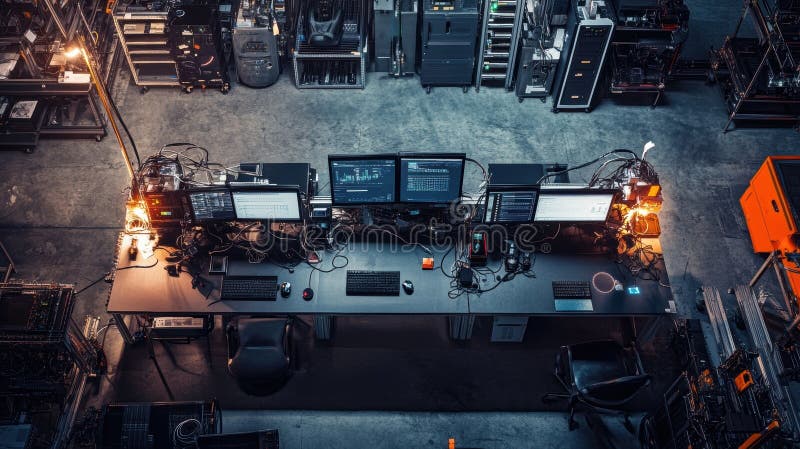Research Laboratory with Computers Showing Code and Schematics on ...