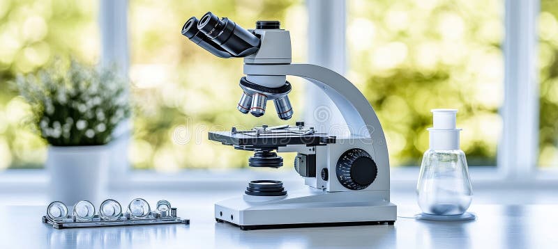 Research Laboratory Equipment Microscope, Specimen Slides, with Natural ...