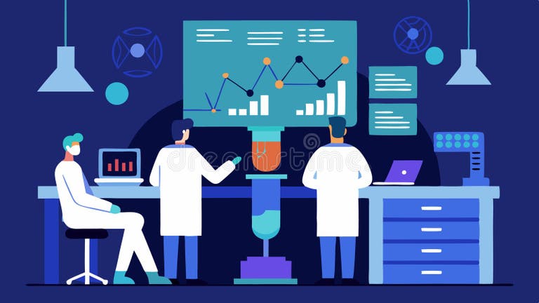 Research Laboratory a Hightech Lab with Scientists Examining DNA Samples Under Bright Lights and ...