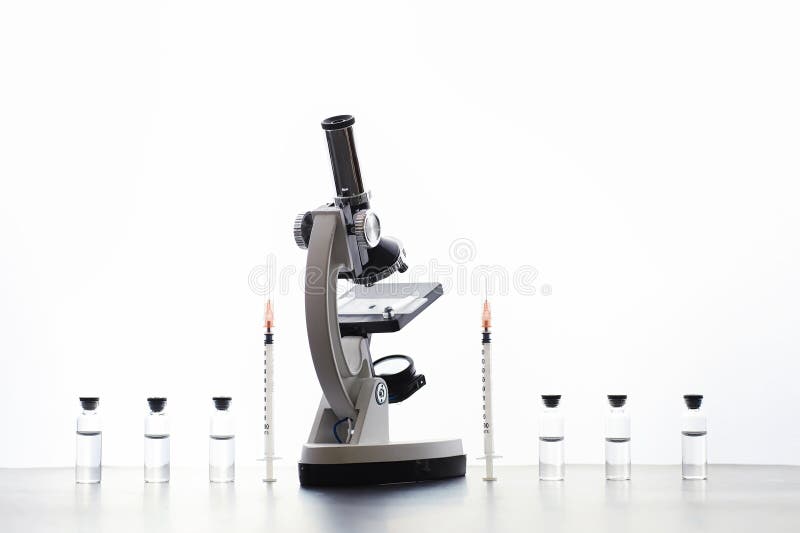 Research Laboratory. Test Tubes and Microscope on the Table on a White ...