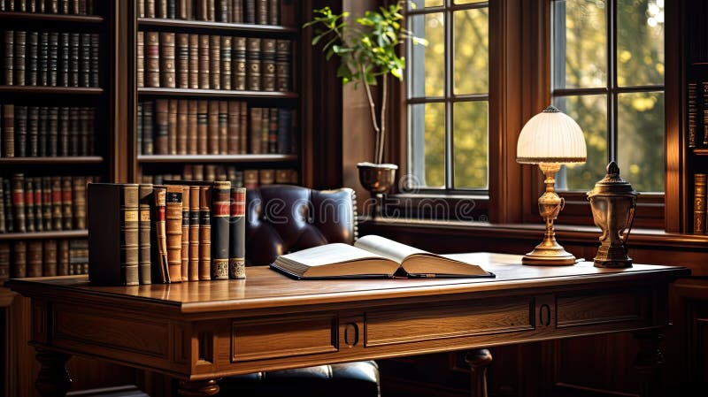 Research library desk stock illustration. Illustration of internet ...