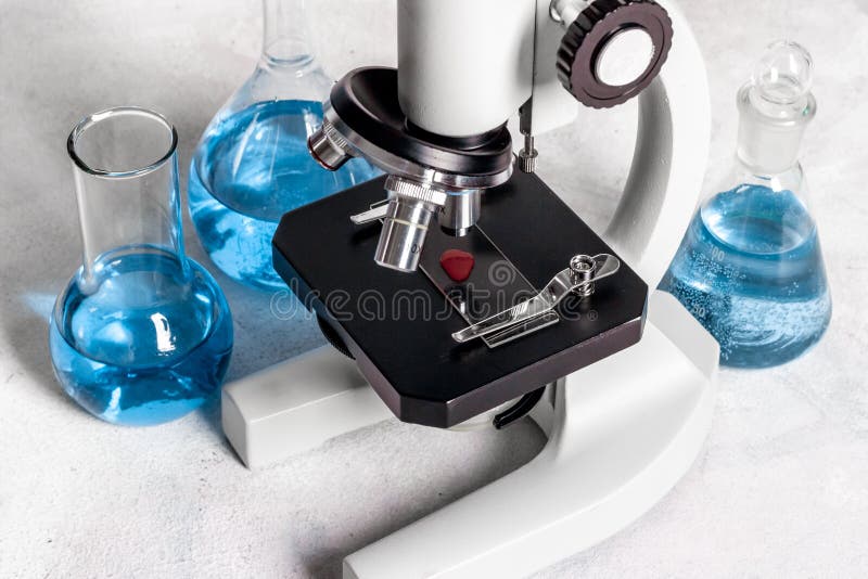Research in Medical Laboratory with Microscope Equipment, Close Up ...