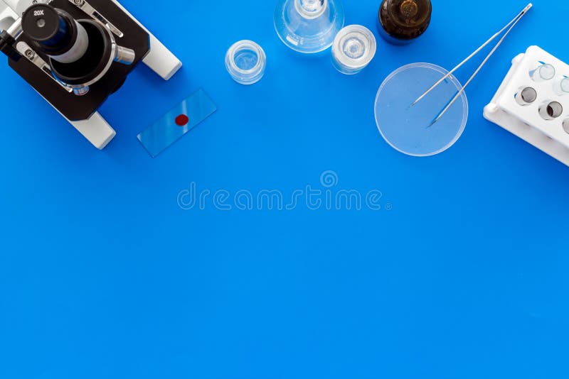 Research with Microscope. Laboratory Backround with Blood Sample on ...