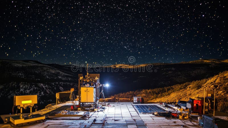 Research Observatory in Deep Space Under Starry Sky at Night Stock ...