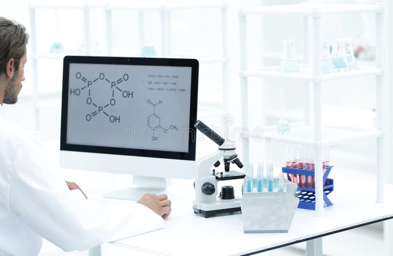 Research Scientist Using Computer Chemistry Laboratory Stock Photo ...