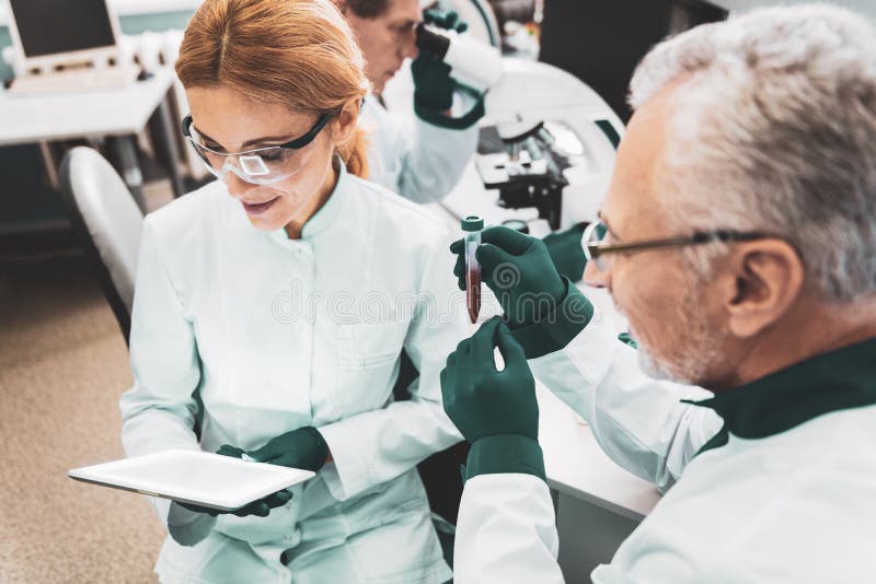 Research Workers Wearing Glasses Discussing Science Issues Stock Image ...